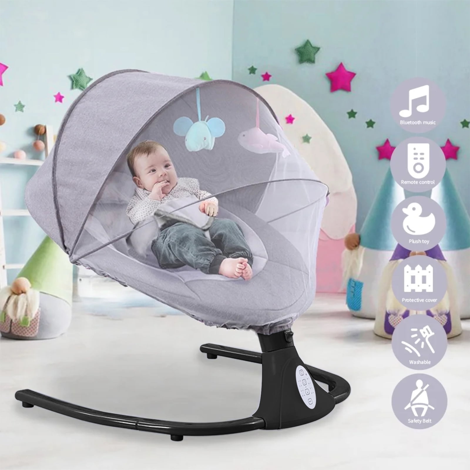 HAOUUCYIN Electric Baby Swing, bluetooth Music Infant Bouncer with 12 ...