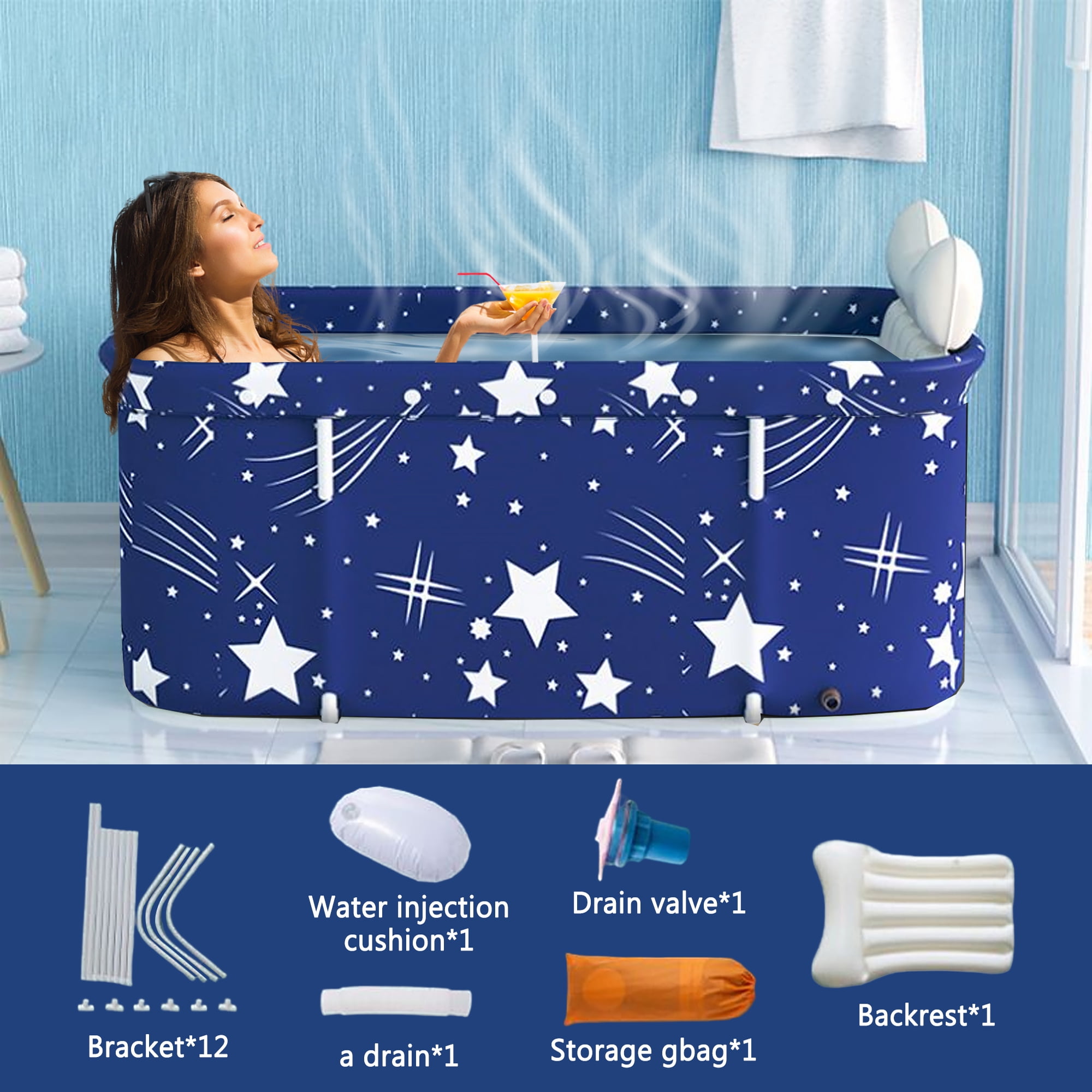 INXTAINER Portable Folding Bathtub for Adults, Large APS Tub, Bathing ...