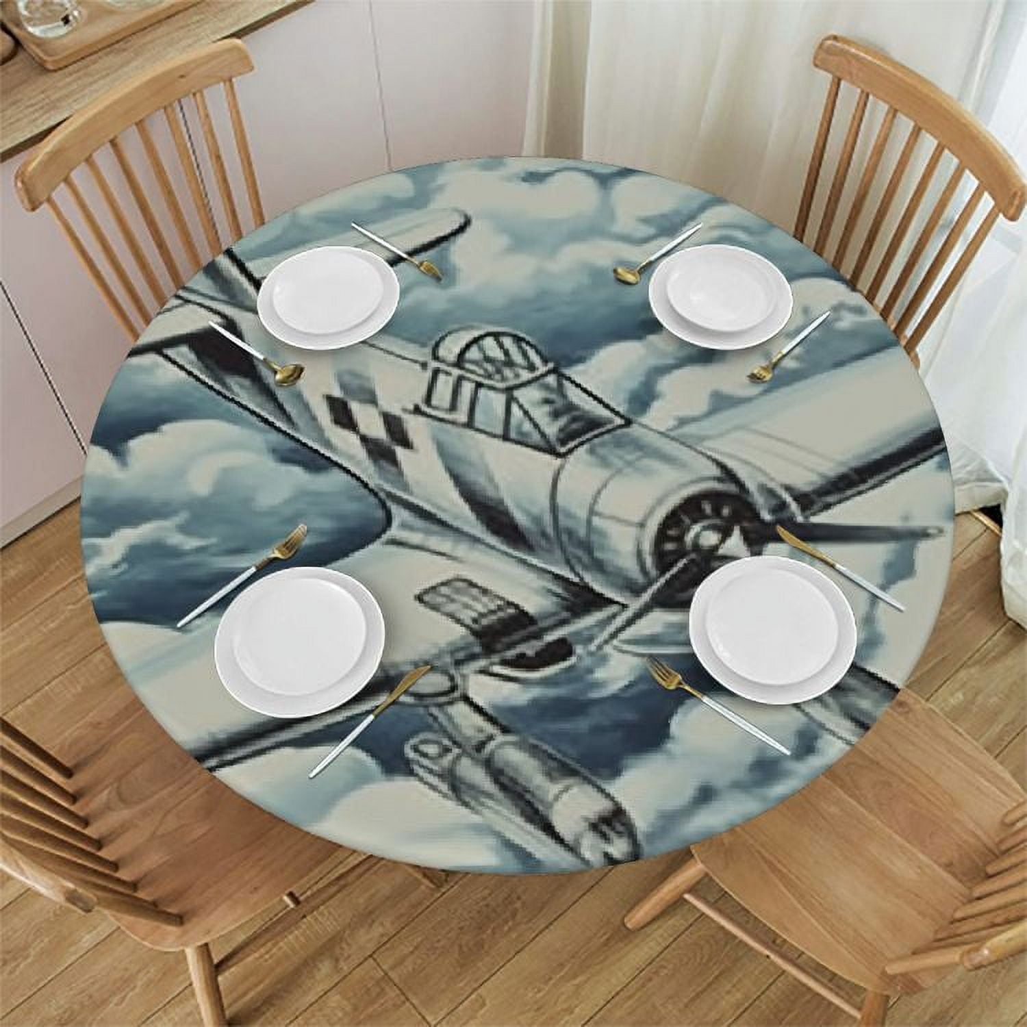 HAOXIT Airplane Tablecloth, Plane in The Sky Round Drawing Effect Image ...