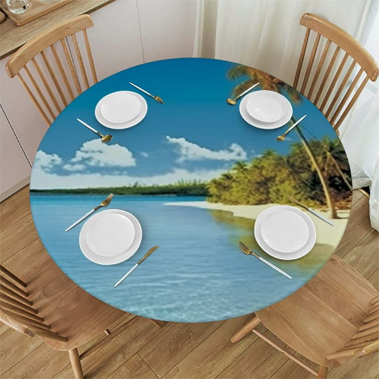 HAOXIT Beach Pattern Table Cloth Cover,Elastic Edge,Suitable for ...