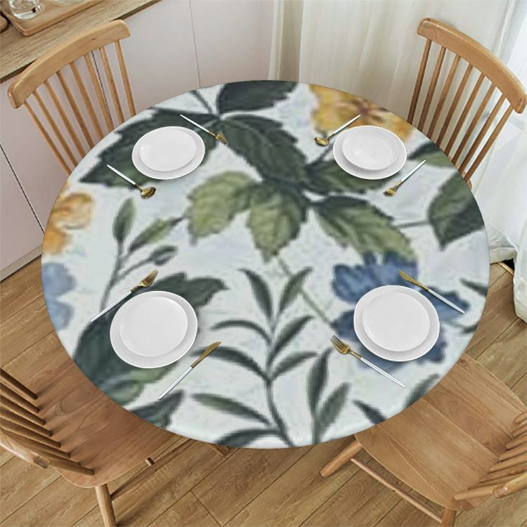 HAOXIT Blue Yellow Floral Leaf Round Tablecloth Summer Spring Table ...