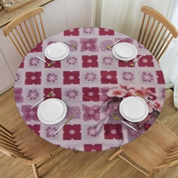 HAOXIT Checkered Round Tablecloth with Flannel Backing for Restaurants ...
