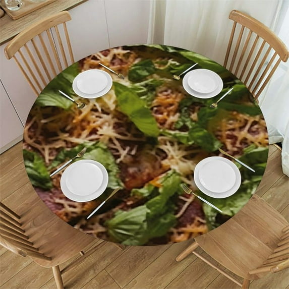 HAOXIT Chicago Style Deep Dish Pizza Round Tablecloth, Delicious Dish ...
