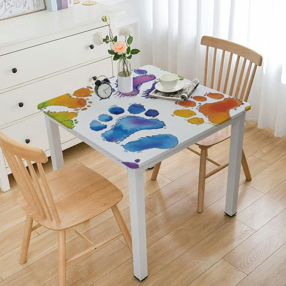 HAOXIT Dog Paw Print Elastic Edged, for Tables Table Cover for Square ...