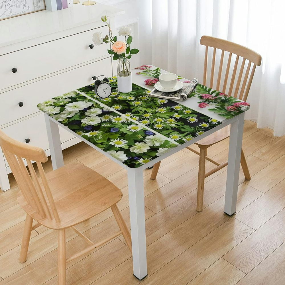 HAOXIT Flower Square Fitted Tablecloth with Elastic Edge,Collage Mix ...