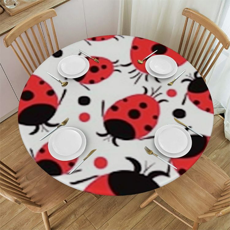 HAOXIT Ladybug Cartoon Round Tablecloth with Elastic Edge, Washable ...