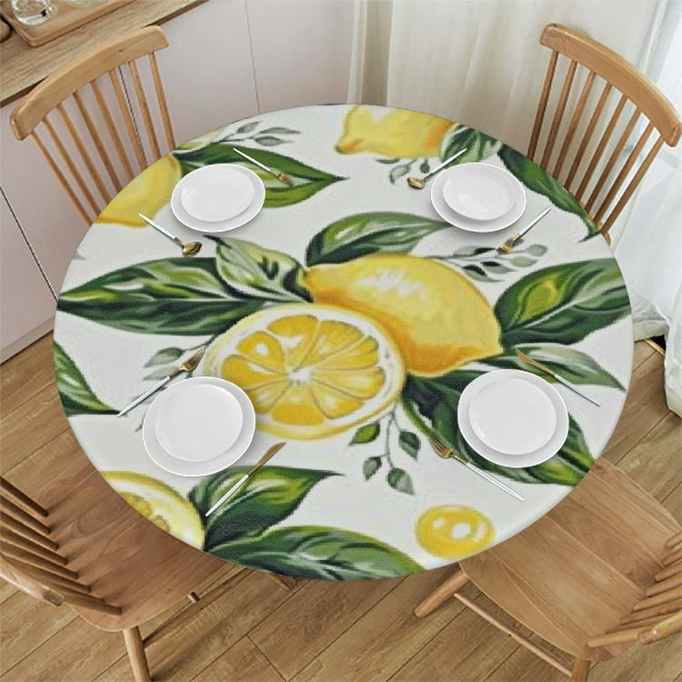 HAOXIT Lemon Round Tablecloth, Yellow Fruit Summer Flower Table Cover ...