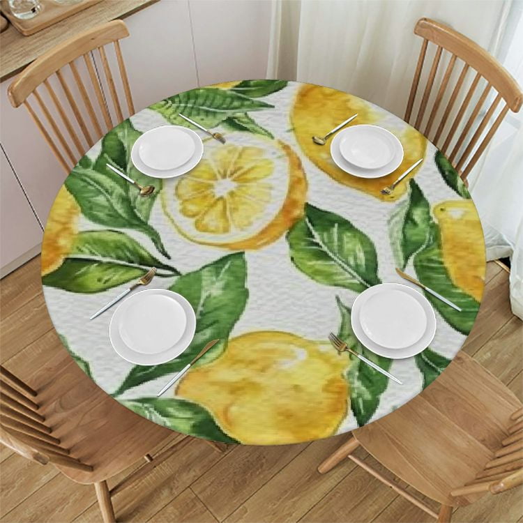 HAOXIT Lemon Tablecloth Round Ruitic Yellow Table Cloth Waterproof ...