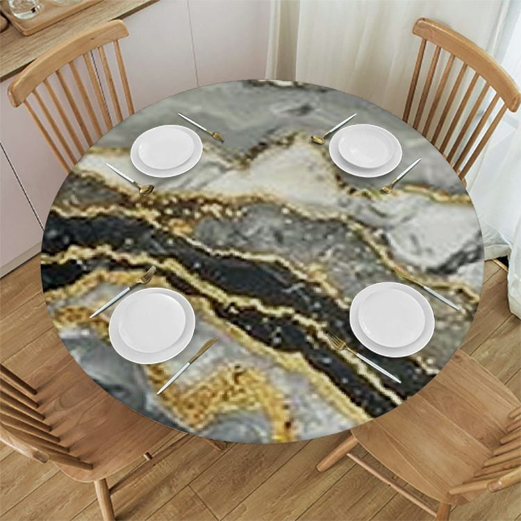 HAOXIT Marble Gold Foil Round Tablecloth Stone Smooth Glitter Blobs ...