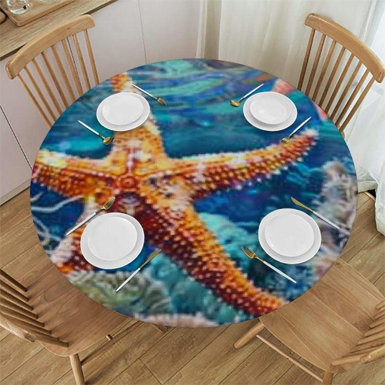 HAOXIT Marine Starfish Round Fitted with Fitted Table Cloth for Round ...
