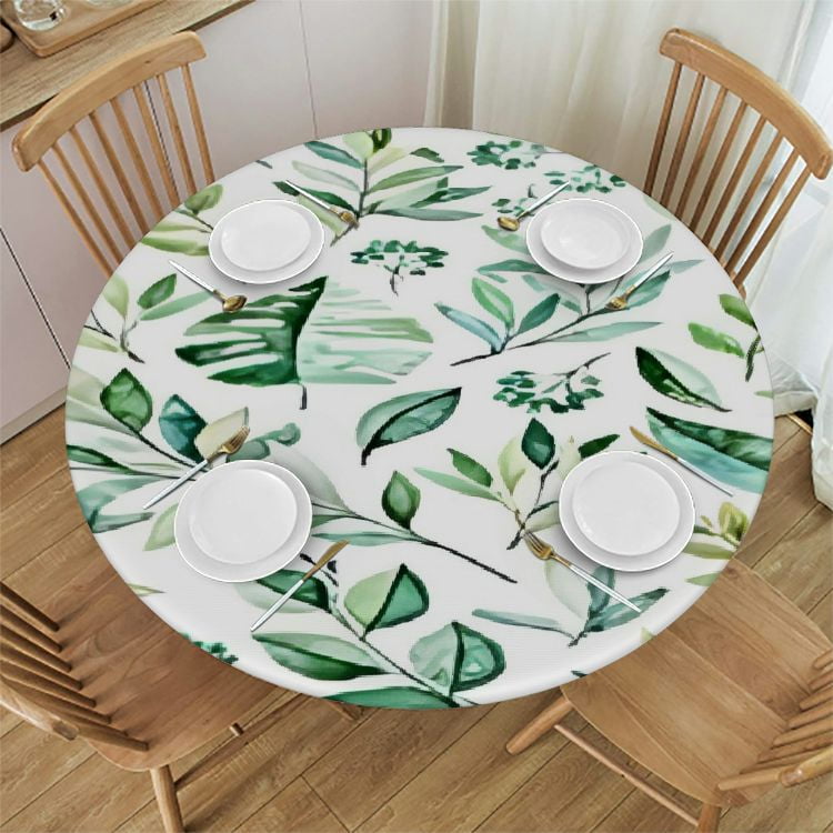 HAOXIT Palm Leaves Round Table Cove, Tropical Jungle Plants Background, Elastic Edge, Suitable ...