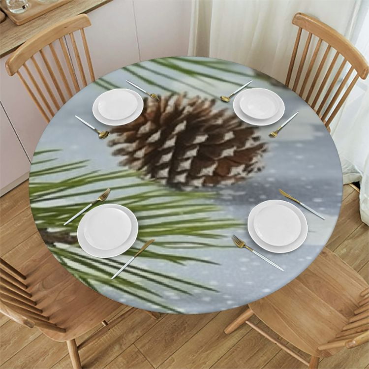 HAOXIT Pine Cone Round Tablecloth, Winter Themed Illustration of Tree ...