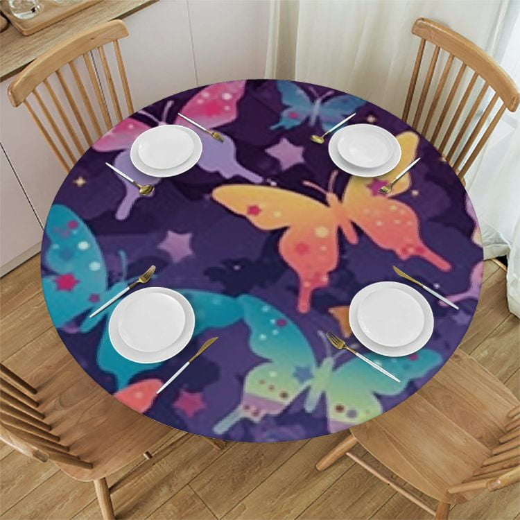 HAOXIT Pink Blue Round Tablecloths - Art Bedroom Decor Cute Butterfly ...