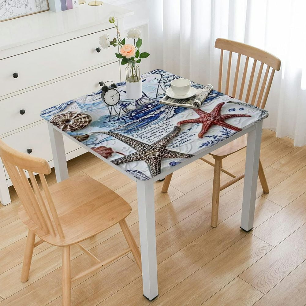 HAOXIT Rectangle/Square Table Cloth Nautical Anchor Beach Coastal Shell ...
