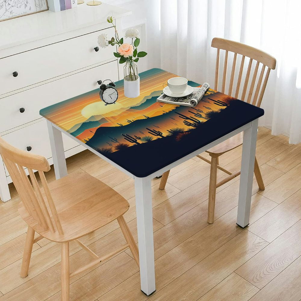 HAOXIT Rectangle Tablecloth, Mountain Sunset Cactus, Vinyl Table Covers ...