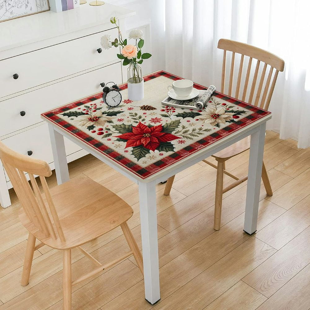 HAOXIT Red Black Plaid and Bordered Christmas Tablecloth Waterproof Table Cloth Washable ...