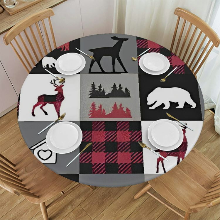 HAOXIT Retro Rustic Lodge Bear Round Tablecloth -Cabin Country Forest ...