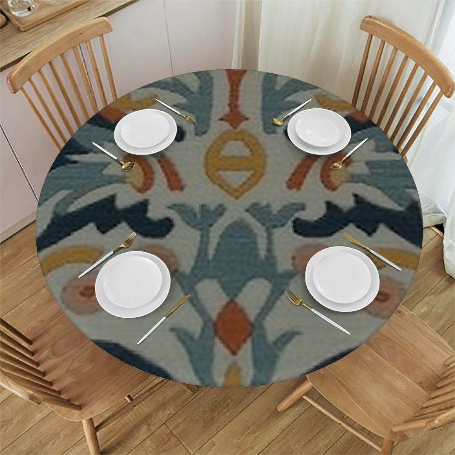 HAOXIT Round Beige Boho Ethnic Tablecloth Waterproof & Tablecloths ...