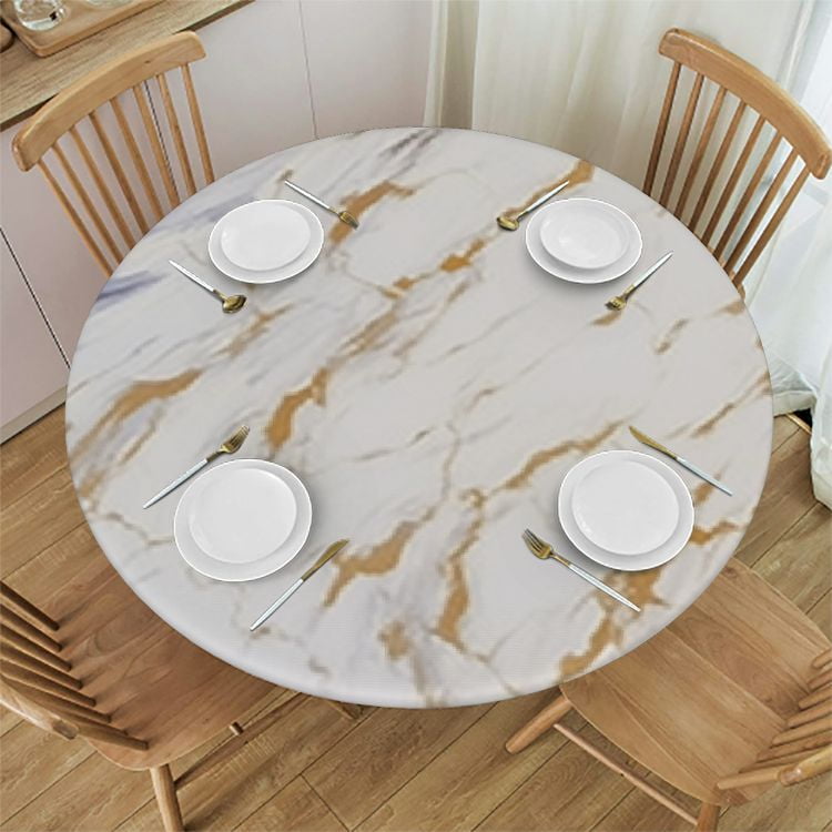 HAOXIT Round Fitted Tablecloth with Elastic Edge, Oil Proof Table Cover ...