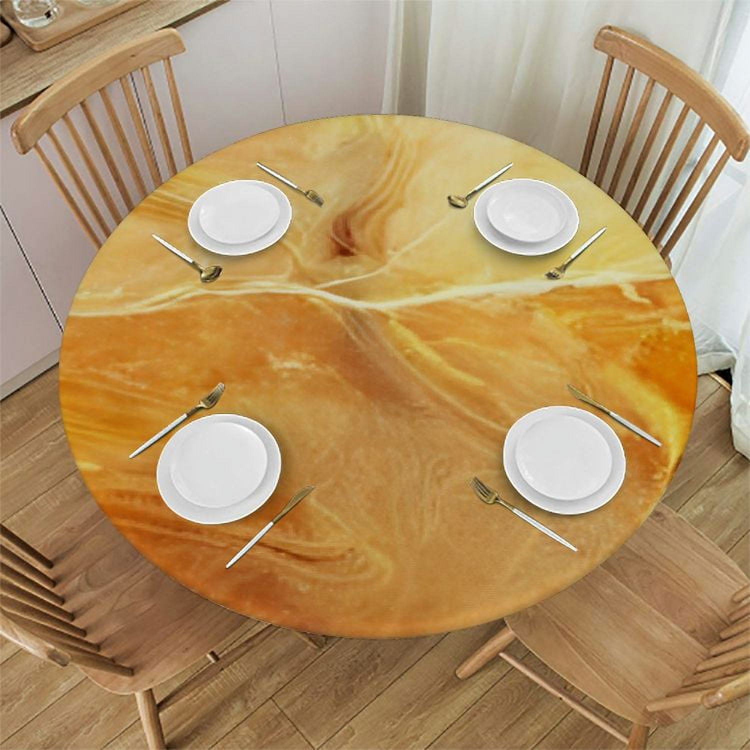 HAOXIT Round Table Top Cover Colored Marbling Texture Fitted Tablecloth ...