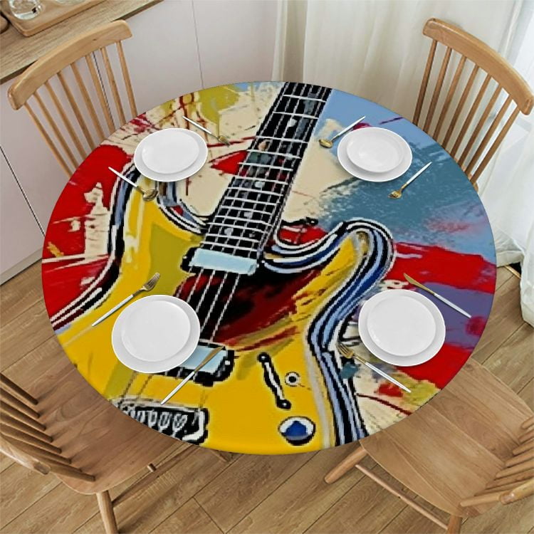 HAOXIT Round Tablecloth, Tablecloth for Side Table, Musical Instrument Expressionist Artwork ...