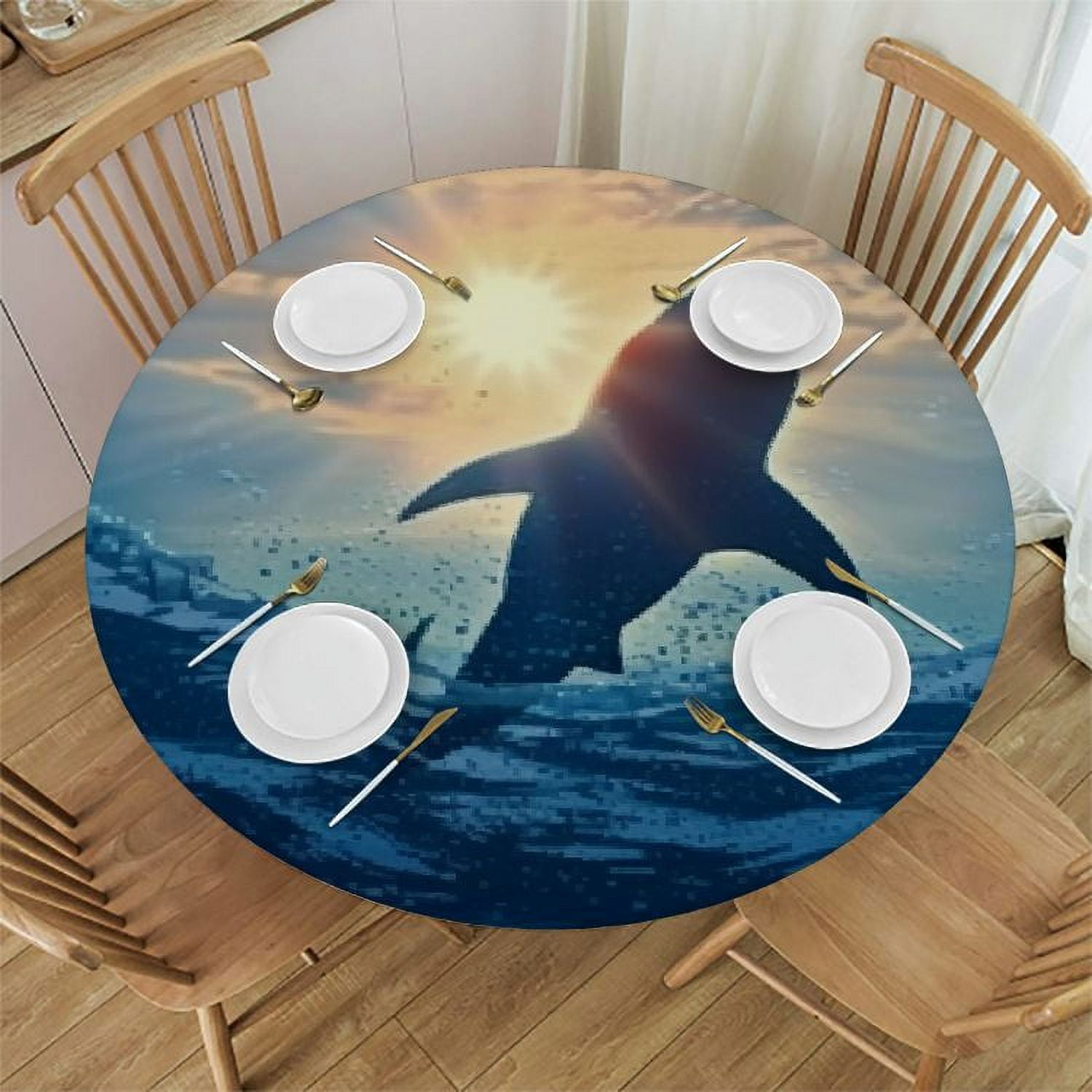 HAOXIT Shark Round Fitted Tablecloth, Underwater World with Fish ...