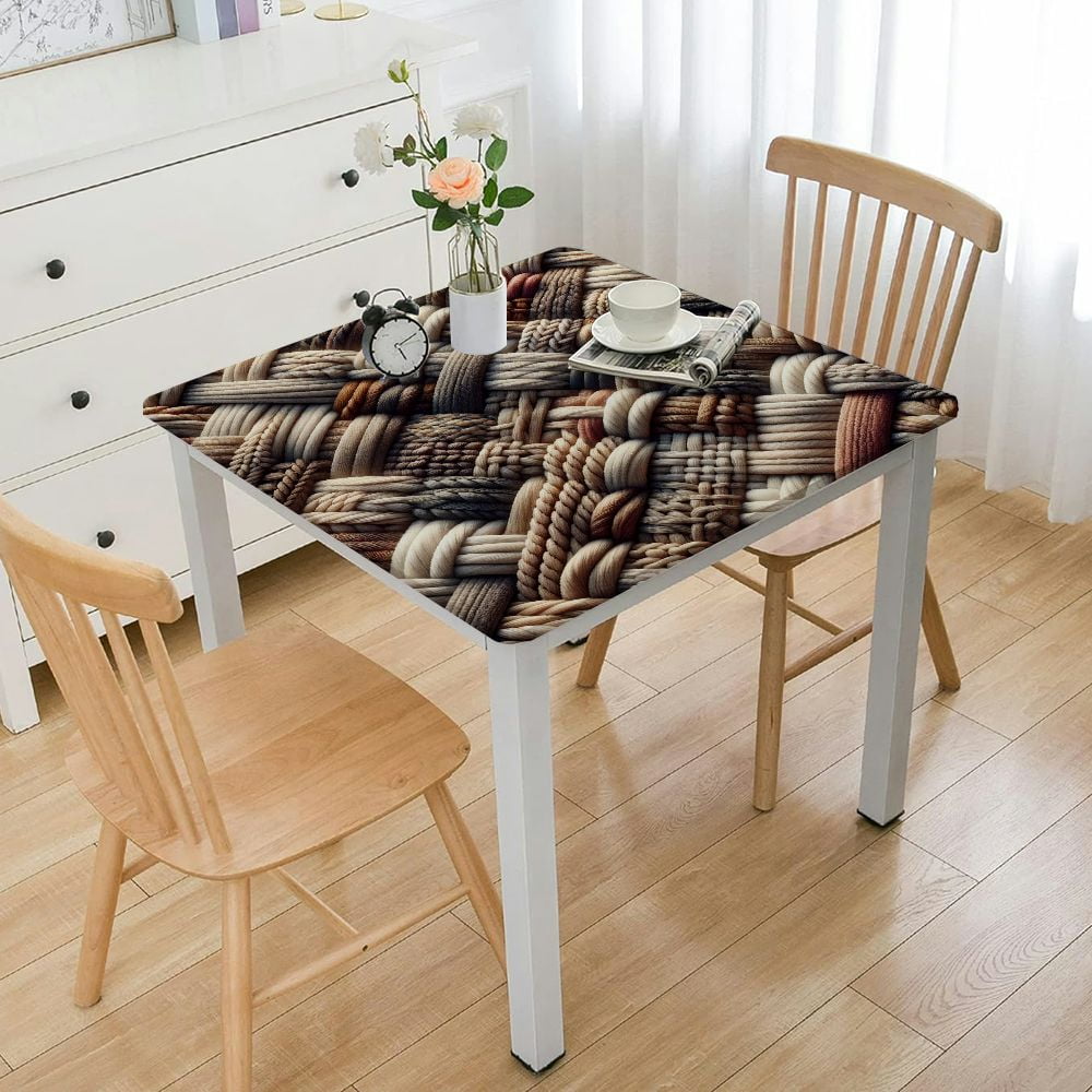 HAOXIT Square Fitted Vinyl Tablecloth with Flannel Backing Elastic ...