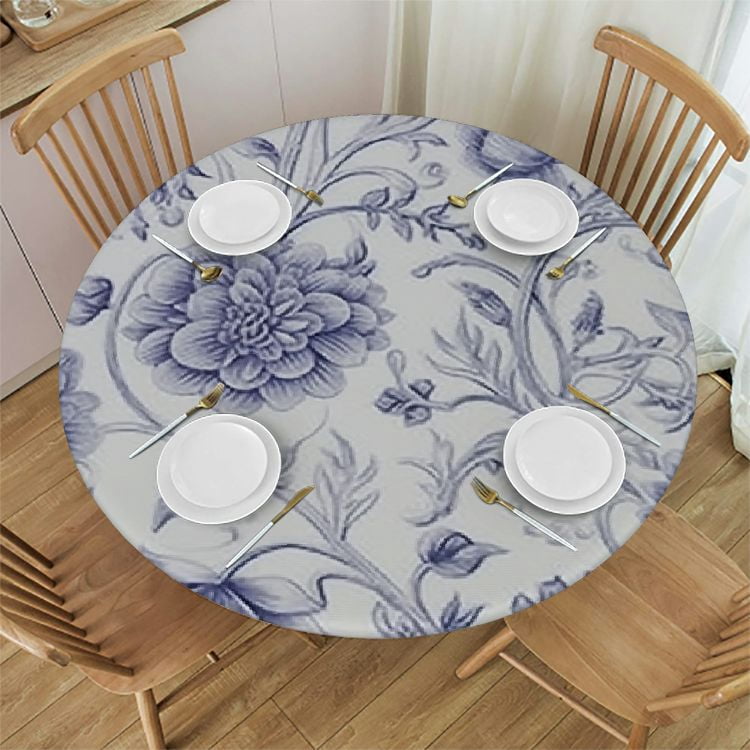HAOXIT Summer Tablecloths for Round Tables , Blue Floral Farmhouse ...