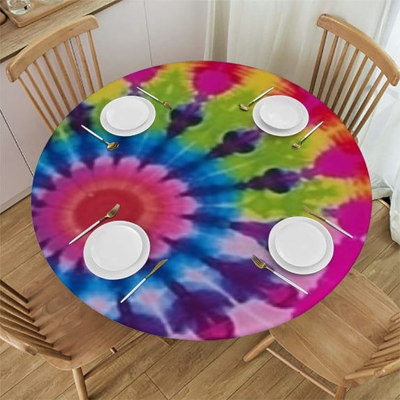 HAOXIT Tie Dye Table Cloth Round Table Waterproof Tablecloth Washable ...