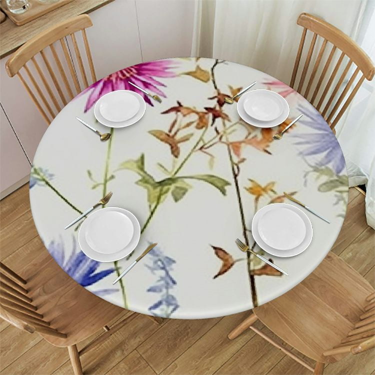 HAOXIT Watercolor Meadow Herbs and Flowers Table Cloth Round Tablecloth ...