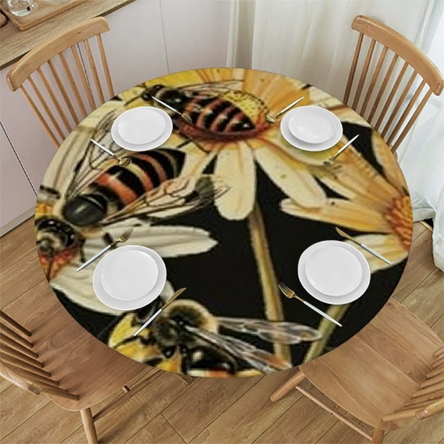 HAOXIT on White Yellow Fitted Table Cloth with Wipe Clean Table Cover ...