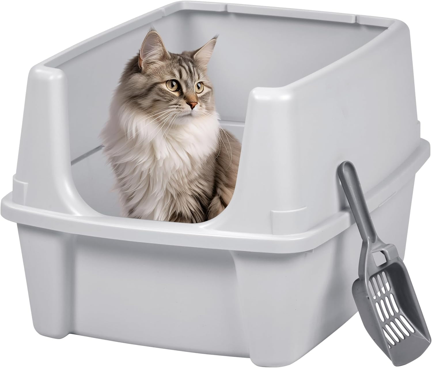 HAOYAN 1-Pack Cat Litter Box with Scatter Shield and Scoop, Open Top ...