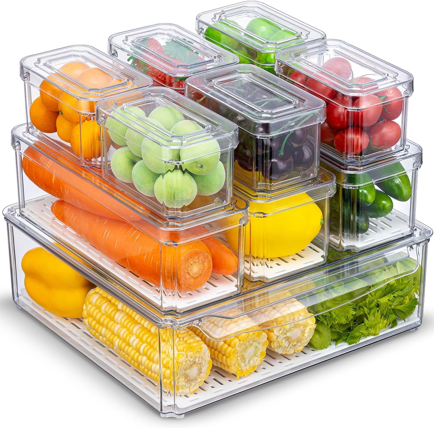 HAOYAN 10 Pack Fridge Organizer, Stackable Refrigerator Organizer Bins ...