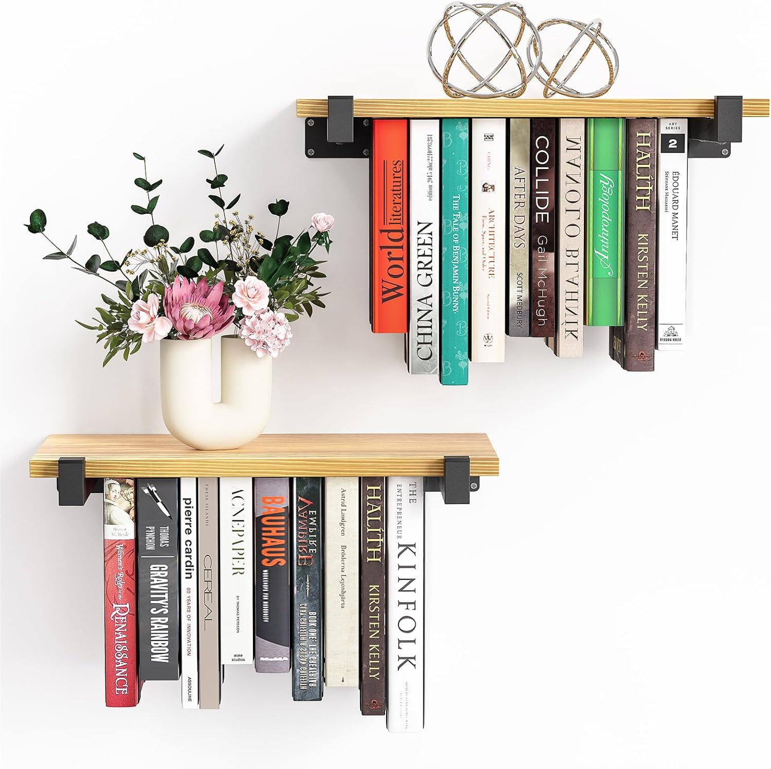 HAOYAN 2 Set of Floating Bookshelf, Pine Wood Invisible Bookshelf ...
