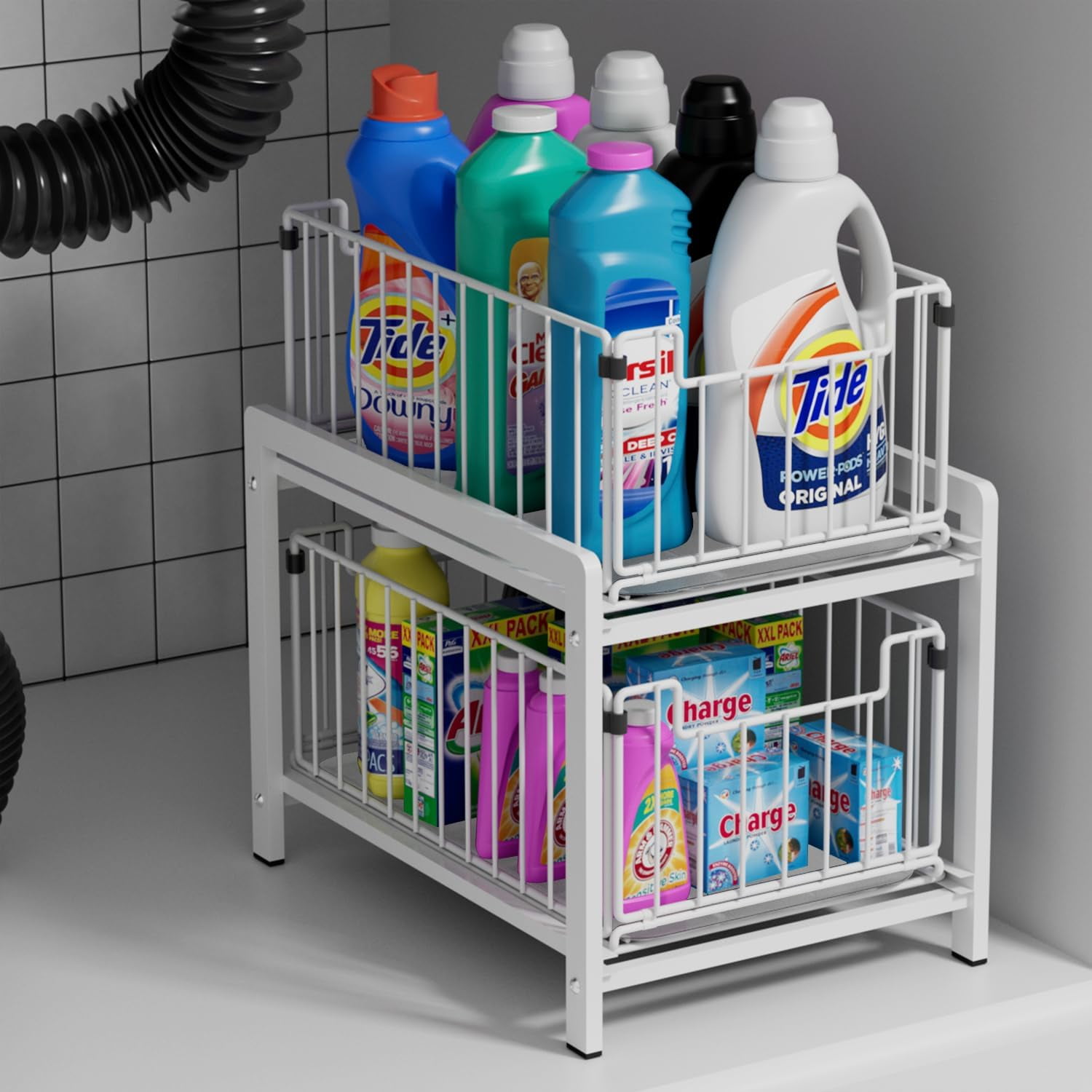 HAOYAN 2 Tier Sliding Basket Drawer Organizer, Pull Out Under Sink ...
