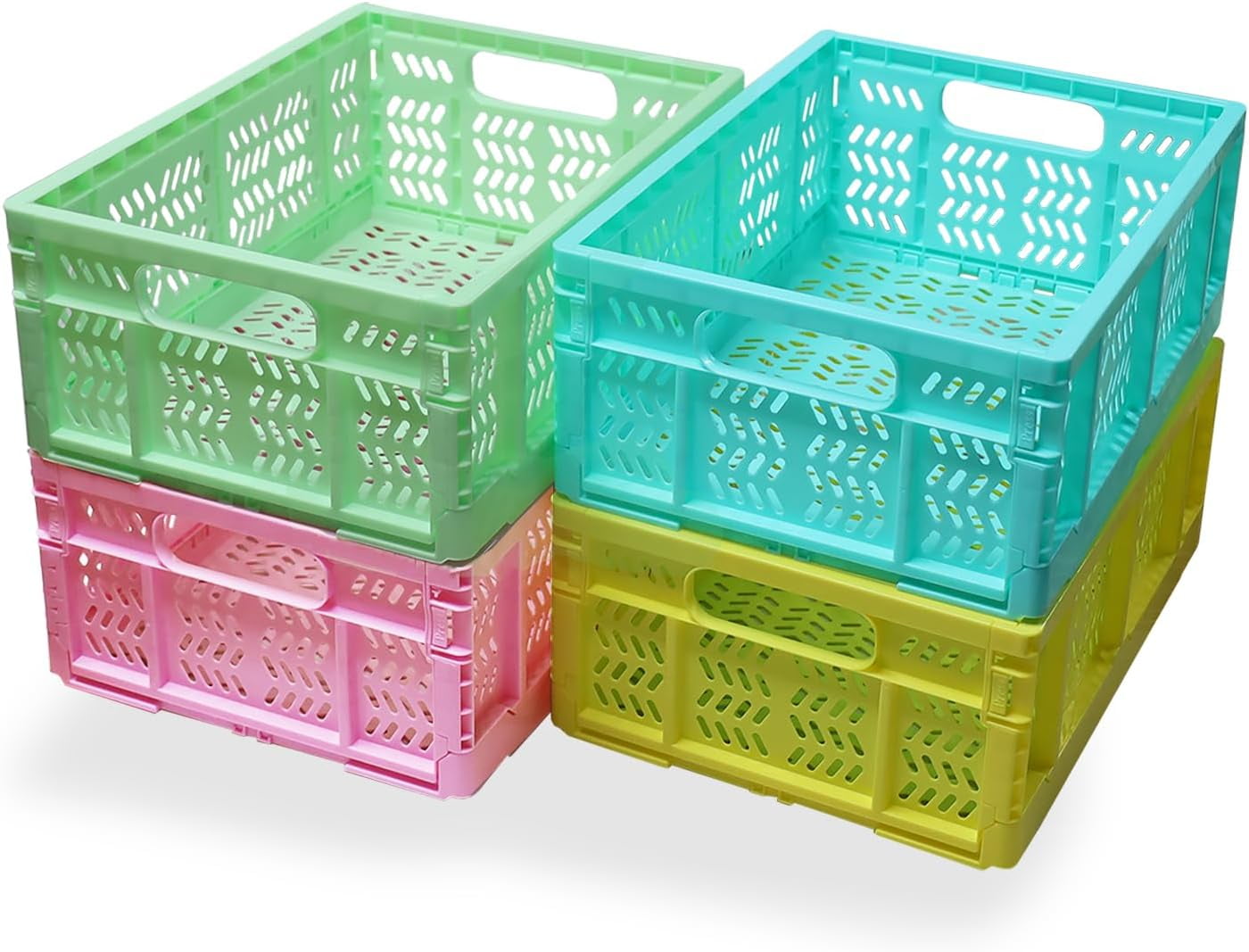 HAOYAN 20L Folding Crate, 4Pack Plastic Storage Baskets Organizer for ...