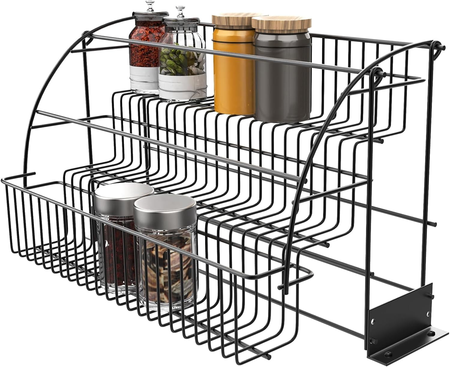 HAOYAN 3 Tier Spice Rack Under Cabinet, Metal Pull Down Spice Rack ...