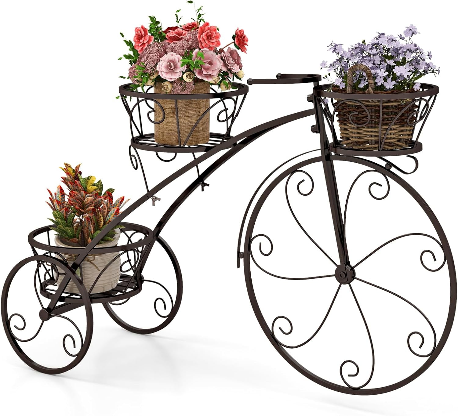 HAOYAN 3 Tier Tricycle Flower Plant Stand w/ 3 Decorative Wheels ...