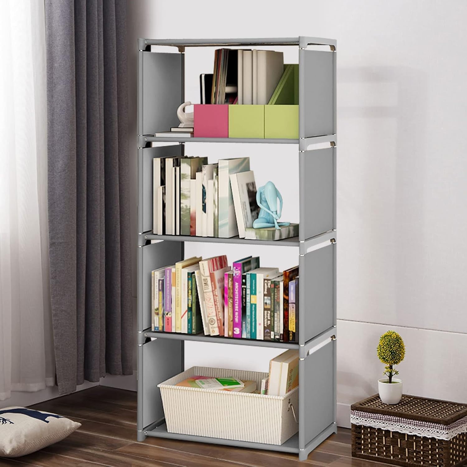 HAOYAN 4-Tier Floor Bookshelf, Display Storage Rack, Modern Standing ...