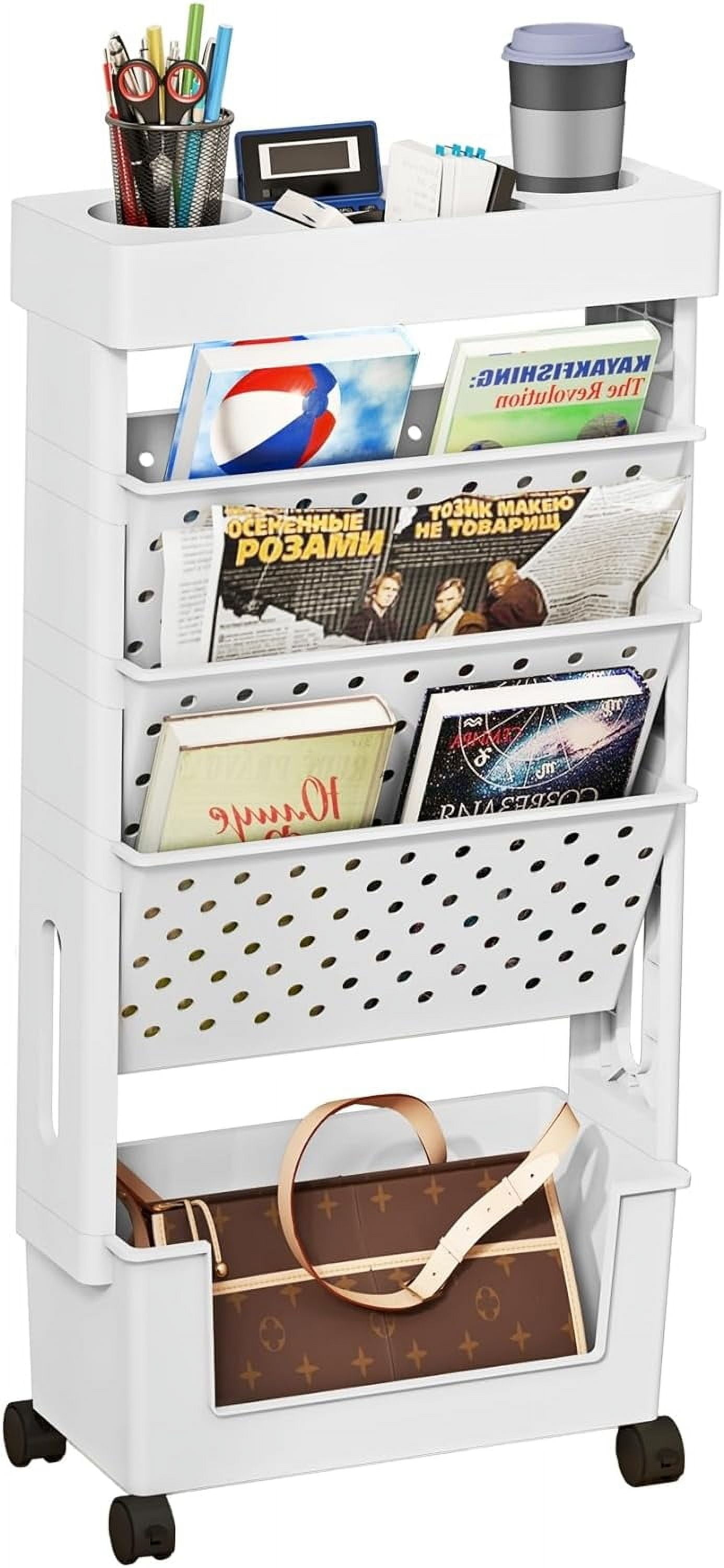 HAOYAN 5-Tier Bookshelf, Book Storage Organization with Wheels Mobile ...