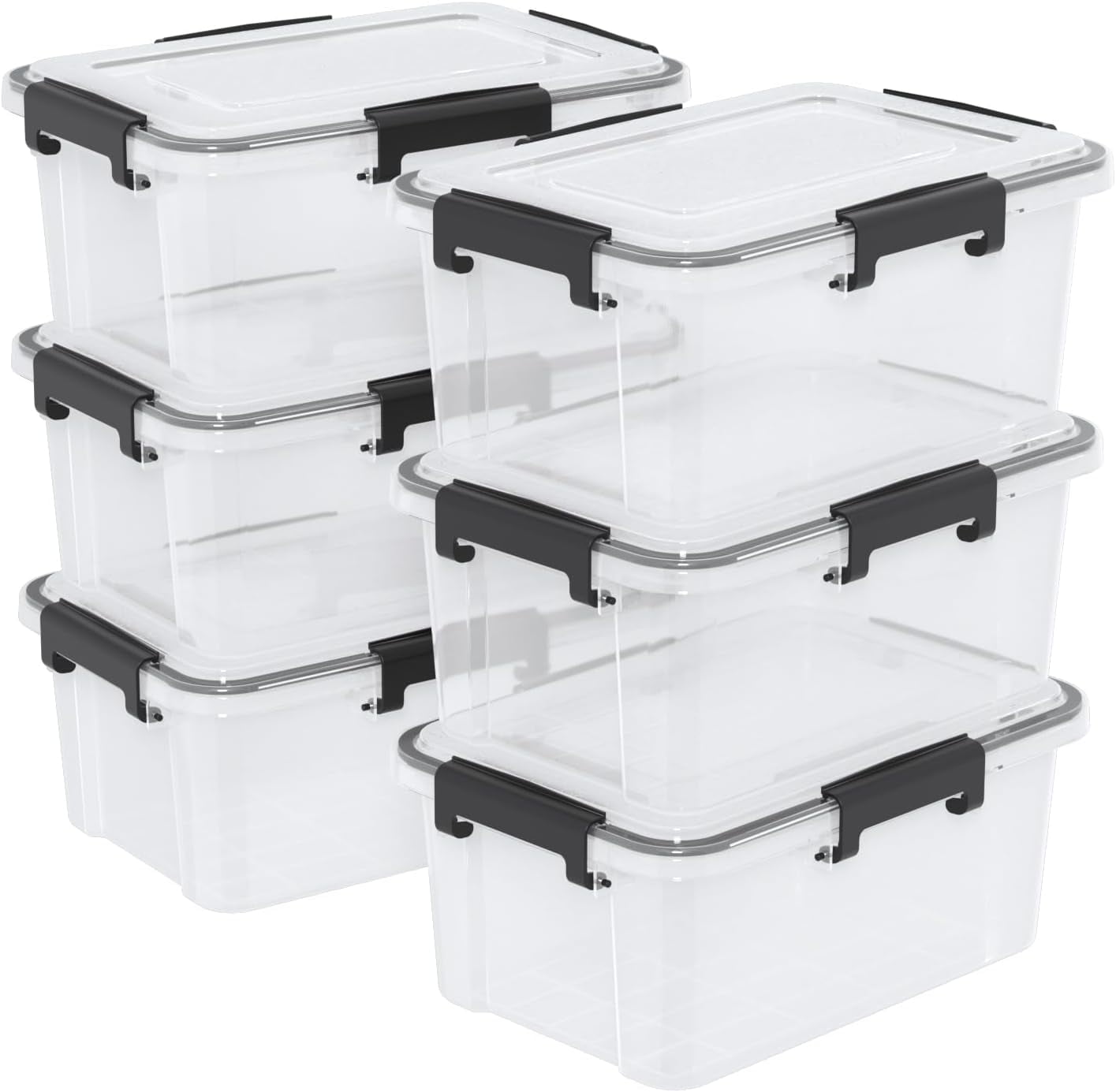 HAOYAN 6-Pack 12 Qt Plastic Storage Box with Gasket Seal Lid, Durable Moving Containers ...