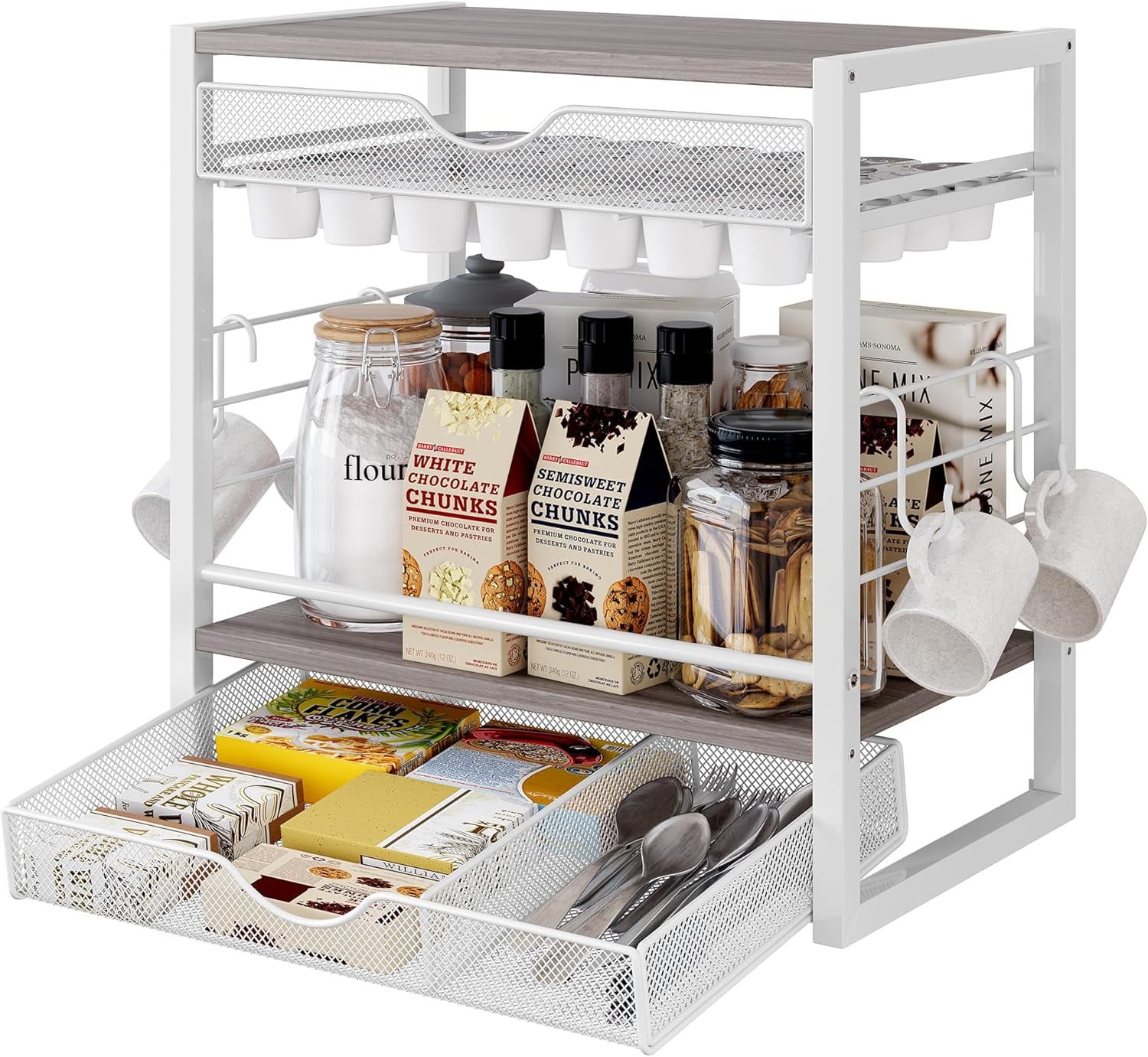 HAOYAN 70 Capsule Capacity Pull Out Coffee Pods Drawer with Mugs Hooks ...