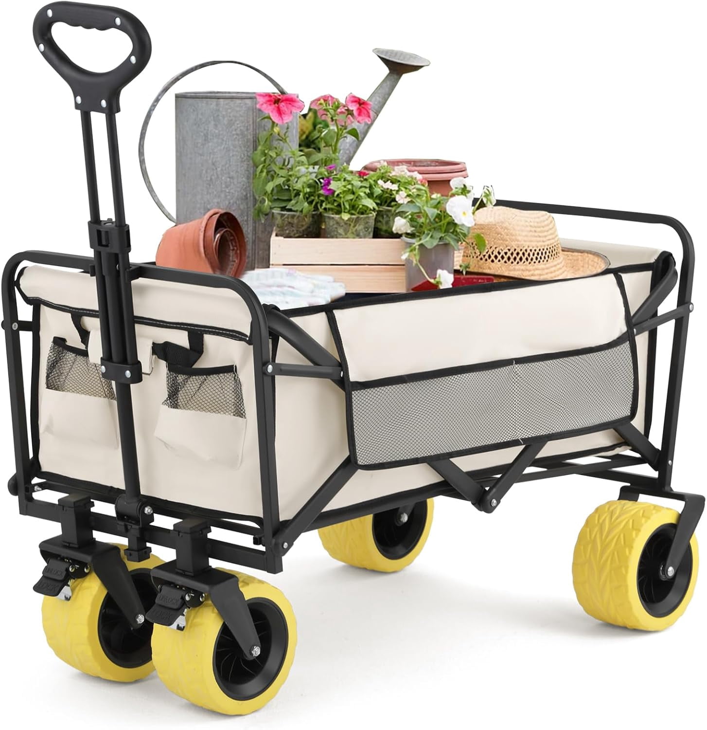 HAOYAN Collapsible Folding Wagon, Heavy Duty Utility Grocery Cart w/All ...