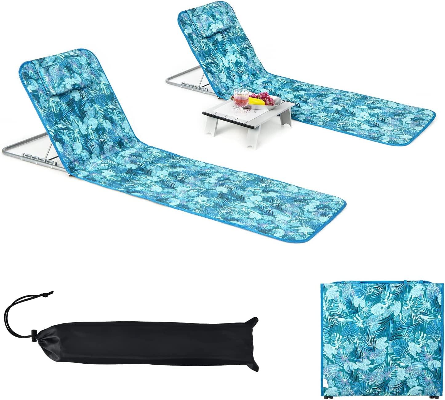 HAOYAN Folding Tanning Lounge Chairs with Table Set, Adjustable Patio ...
