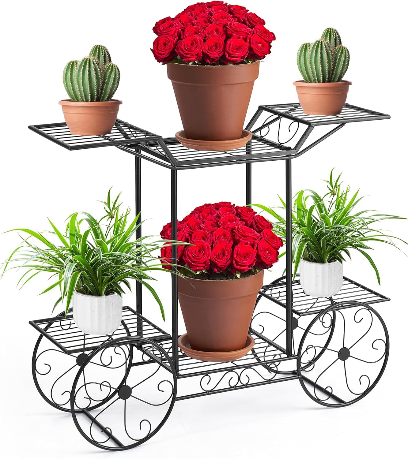 HAOYAN Garden Cart Stand & Flower Pot Plant Holder Display Rack, 6 ...