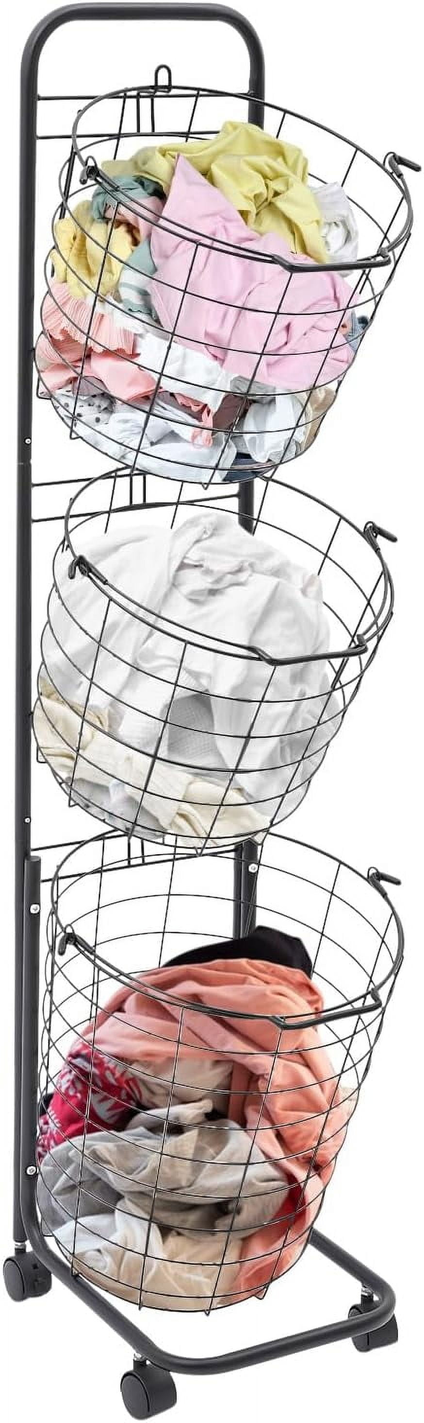 HAOYAN Laundry Basket on Wheels, 3 Tier Large Laundry Hampers, Rolling ...