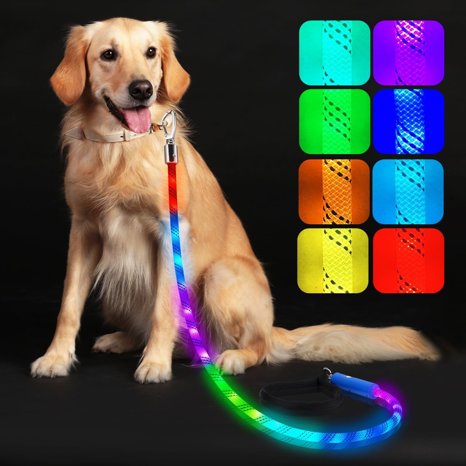 HAOYAN Light Up Dog Leash, LED Pet Leash for Night Walking,13 Lighting Modes, (Leash-5Ft ...