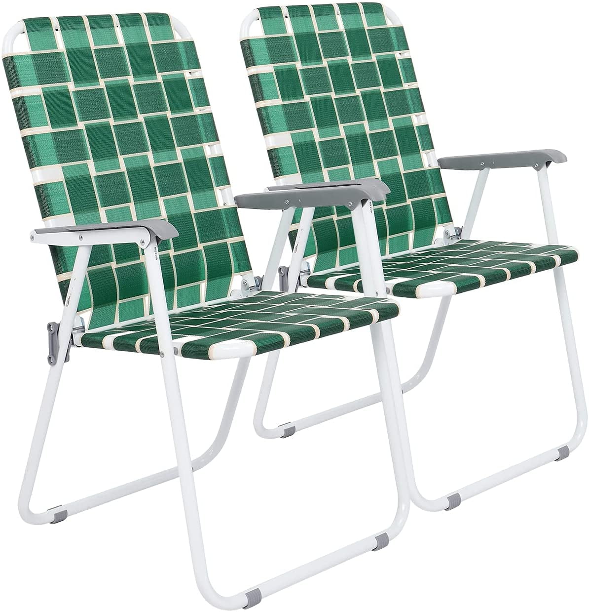 HAOYAN Patio Folding Webbed Chairs (Set of 2, Dark Green,Classic ...