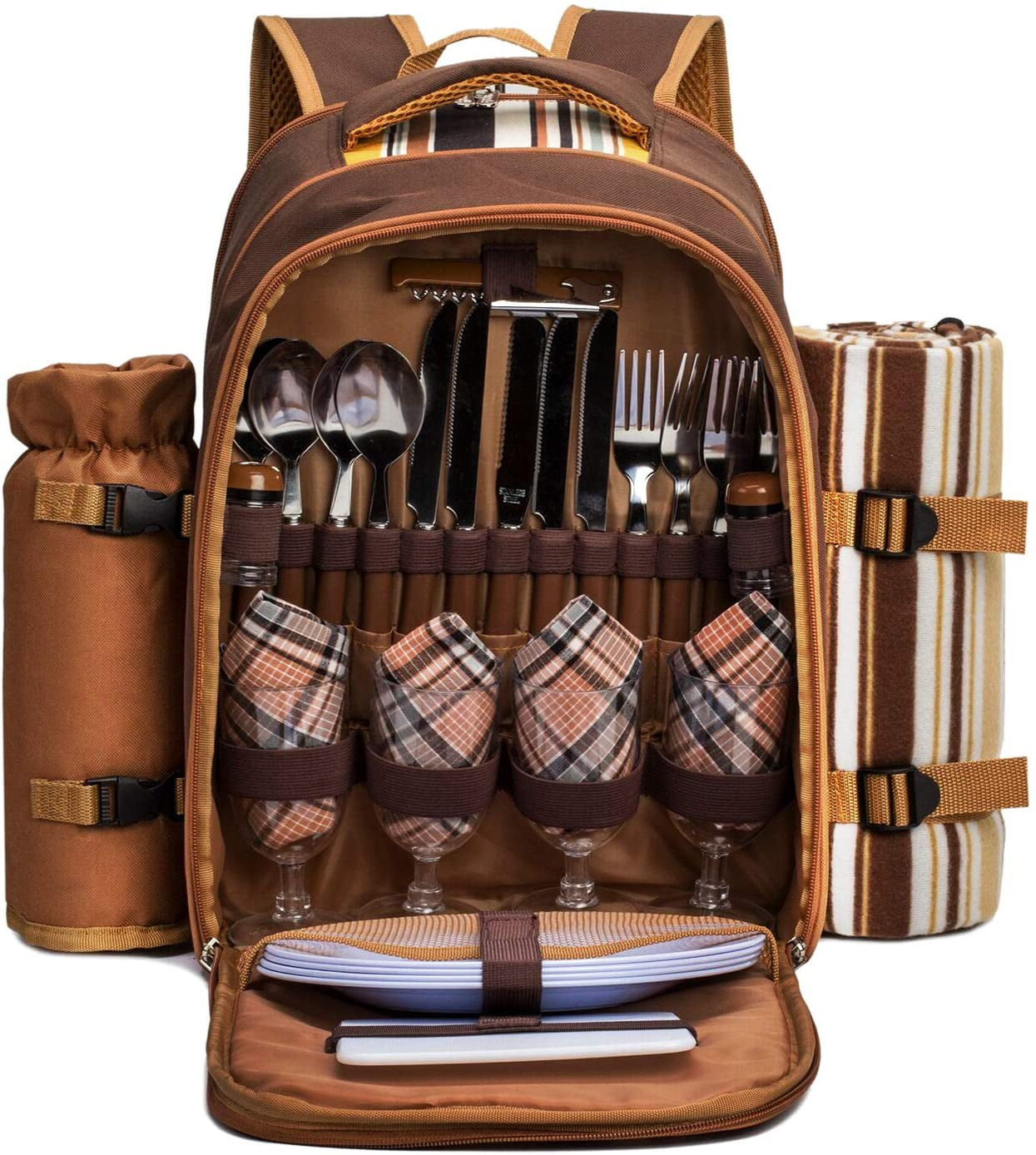 HAOYAN Picnic Backpack Bag for 4 Person with Cooler Compartment,Wine Bag, (Brown) - Walmart.com