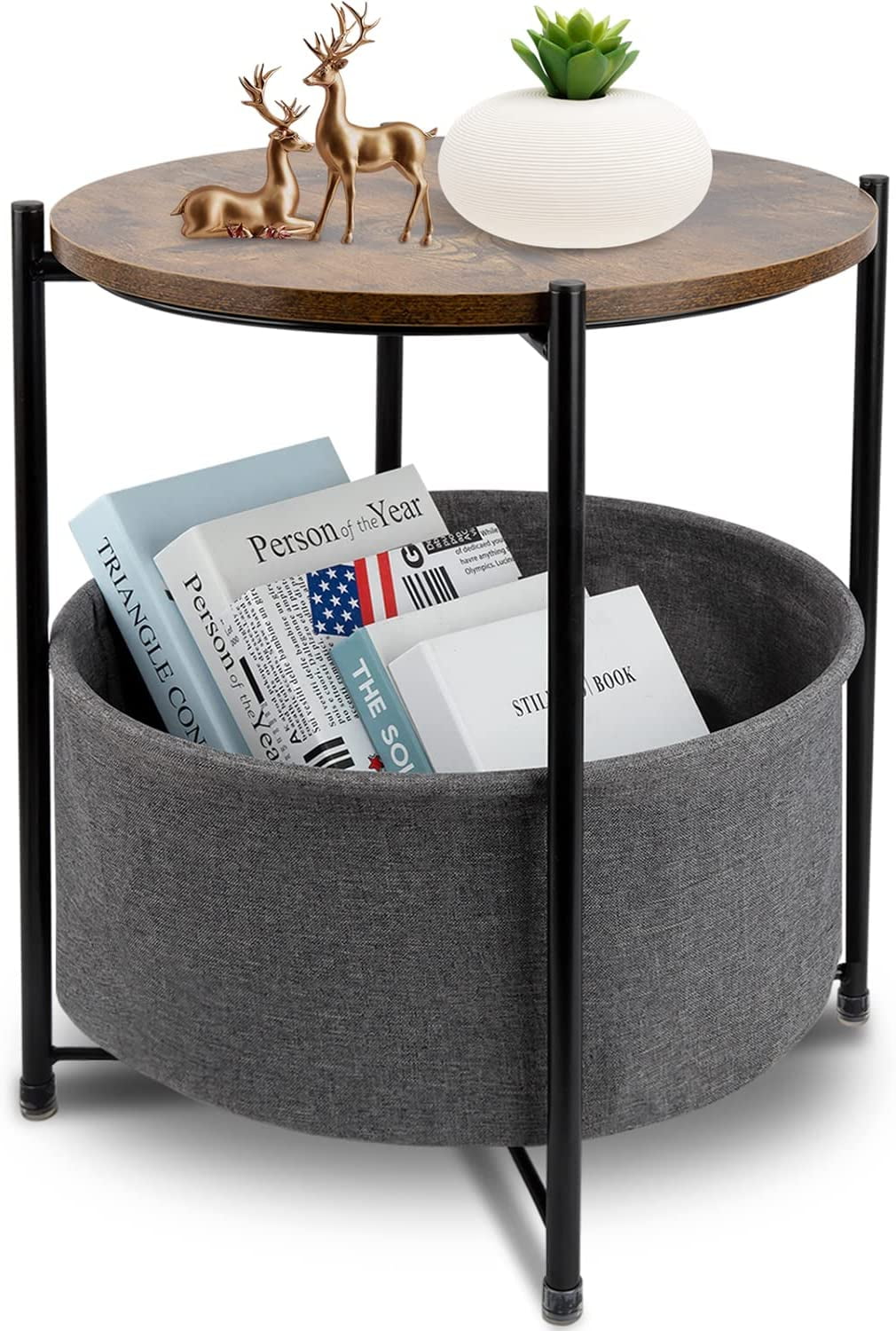 HAOYAN Round End Tables with Storage Basket,Small Side Table Nightstand ...